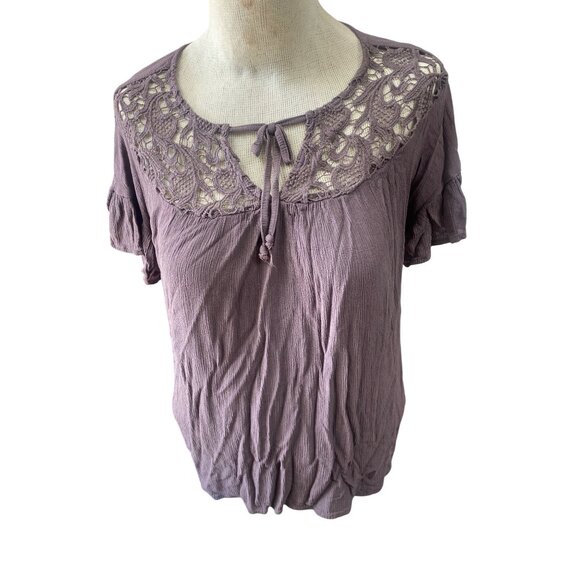 Maurices | Tops | Maurices Purple Womens Boho Blouse Large Lace Detail ...
